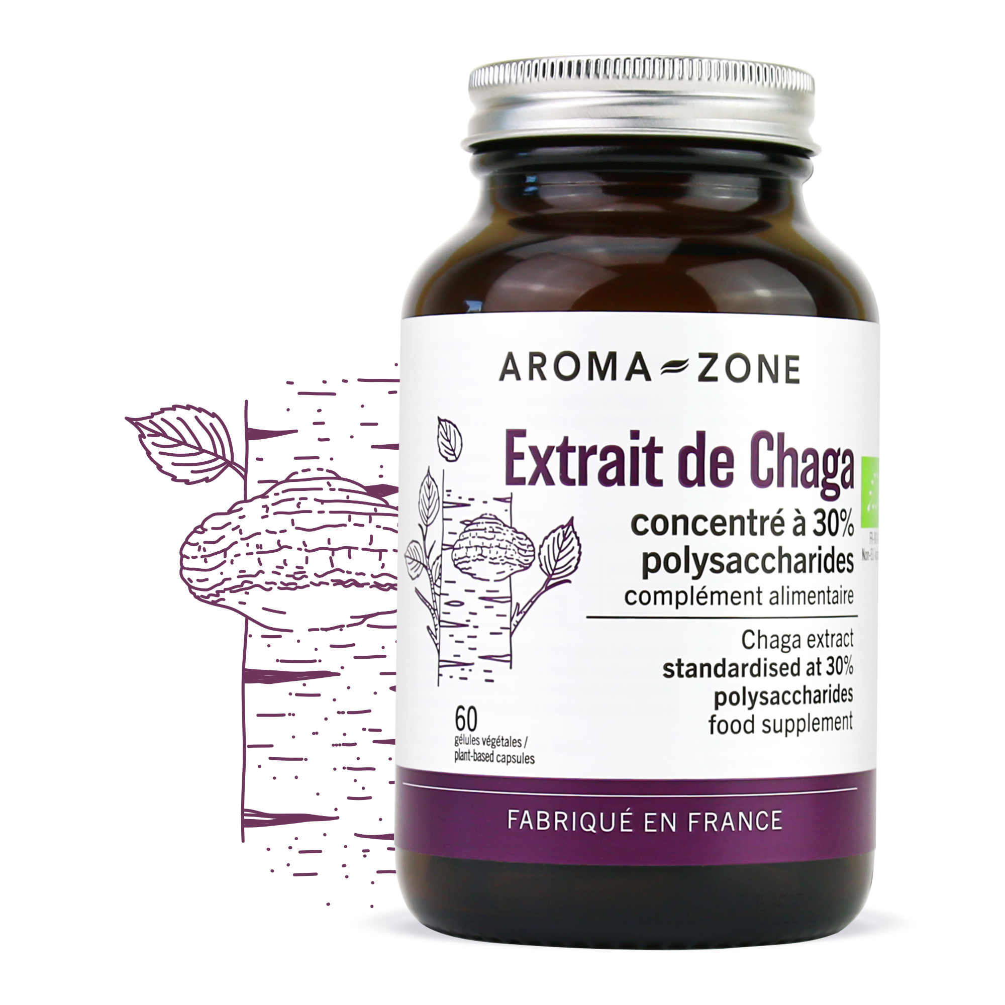 Extrait de Chaga BIO en gélules - Complément alimentaire 60 gélules - Aroma-Zone